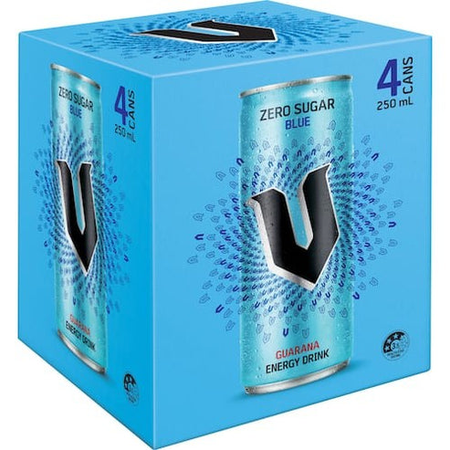 V Blue Sugar Free Energy Drink 250ml 4 pack – Kiwi Corner Dairy