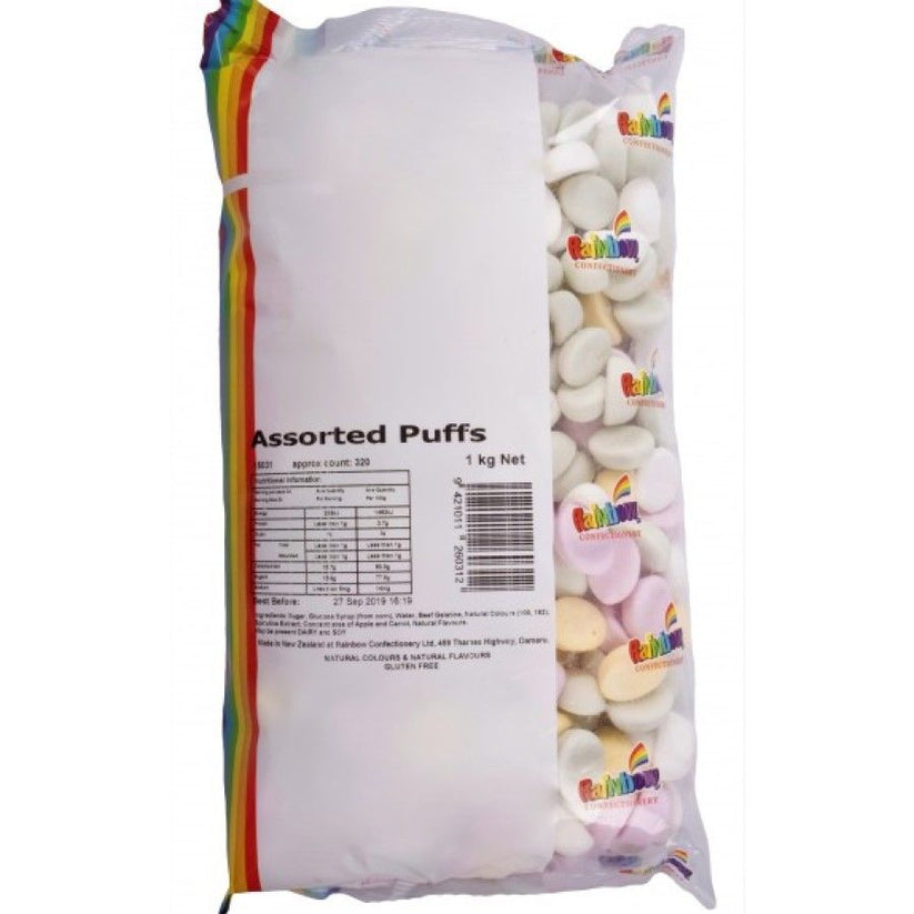 Rainbow Assorted Puffs 1Kg – Kiwi Corner Dairy