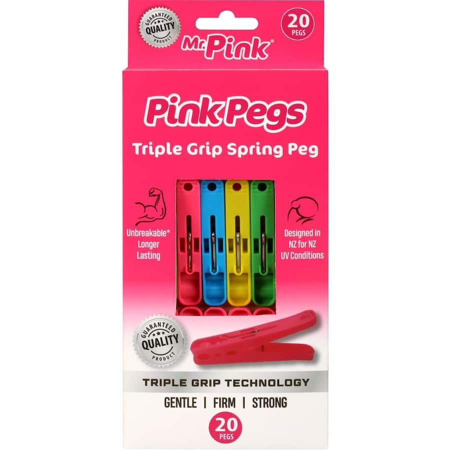 Mr Pink Triple Grip Spring Pegs 20 pack – Kiwi Corner Dairy